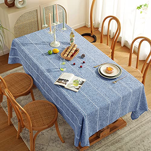 Chassic 60 x 84 inches Farmhouse Style Linen tablecloths, Wrinkle Resistant Washable Dining Room Table Cloths for Rectangle Tables - Hemstitch Blue