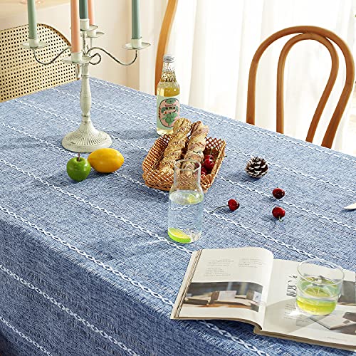 Chassic 60 x 84 inches Farmhouse Style Linen tablecloths, Wrinkle Resistant Washable Dining Room Table Cloths for Rectangle Tables - Hemstitch Blue