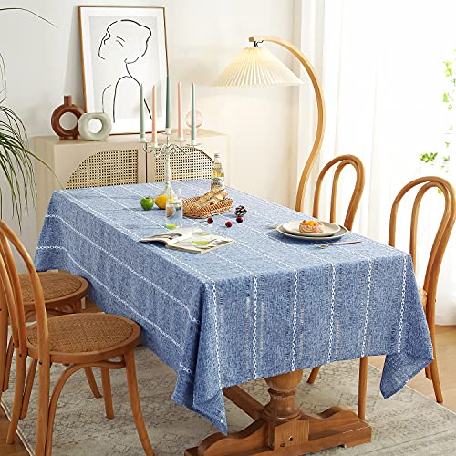 Chassic 60 x 84 inches Farmhouse Style Linen tablecloths, Wrinkle Resistant Washable Dining Room Table Cloths for Rectangle Tables - Hemstitch Blue