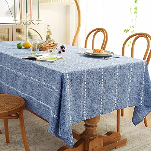 Chassic 60 x 84 inches Farmhouse Style Linen tablecloths, Wrinkle Resistant Washable Dining Room Table Cloths for Rectangle Tables - Hemstitch Blue