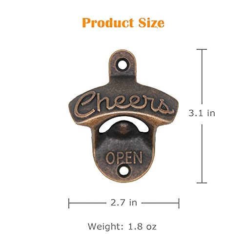 OURIZE 2Pcs Wall Mounted Beer Bottle Opener Retro Outdoor Bottle Opener with Mount Screws Set for Beer Cap Coke Bottle