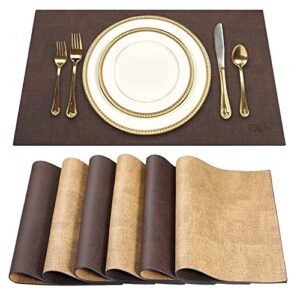 sueh design leather placemats set of 6 reversible table mats heat resistant waterproof no-slip place mats for dining table kitchen parties