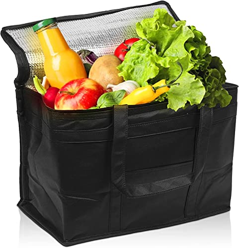 APQ Black Insulation Shopping Bags 15" x 10" x 10" Insulated Grocery Bag Pack of 2 Insulated Food Delivery Bag 15x10x10 Heavy Duty Insulated Bag for Grocery Shopping, Insulated Bags for Food Delivery