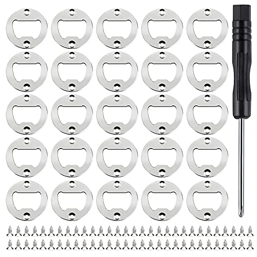 JINGTONG 25 Set DIY Bottle Opener Insert Kits, Rustproof Inserts + 50 Screws Screwdriver Metal Beer Hardware Parts Accessories for Resin Mold (Silver 25)