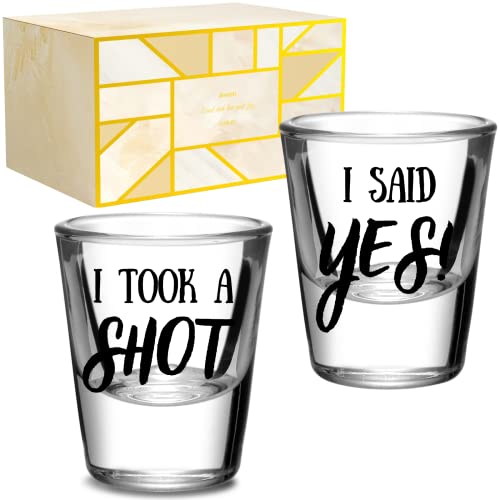 Onebttl Engagement Gifts for Couples, Unique Newly Engaged Gifts, Shot Glass Set, Fiance Fiancee Gifts for Future Mr & Mrs,1.5 oz (45 ml) - I TOOK A SHOT, I SAID YES