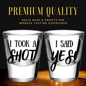 Onebttl Engagement Gifts for Couples, Unique Newly Engaged Gifts, Shot Glass Set, Fiance Fiancee Gifts for Future Mr & Mrs,1.5 oz (45 ml) - I TOOK A SHOT, I SAID YES