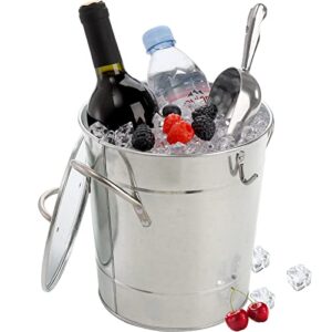 youeon 4l ice bucket with scoop and lid, galvanized metal bucket with carry handles, double walled wine bucket chiller, beverage tub for parities, picnics, camping, outdoor bar use, silver