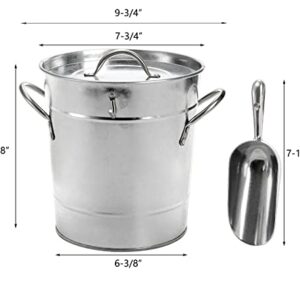 YOUEON 4L Ice Bucket with Scoop and Lid, Galvanized Metal Bucket with Carry Handles, Double Walled Wine Bucket Chiller, Beverage Tub for Parities, Picnics, Camping, Outdoor Bar Use, Silver