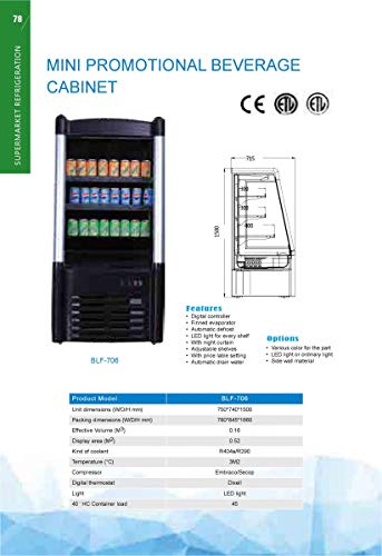 Commercial Refrigerator Open Air Merchandiser Slope 28" Air Curtain Multideck Open Chiller Refrigerated Grab Showcase Merchandiser Coffe Shop NSF Display Cooler -BLF-706