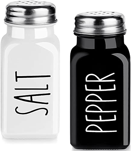 Salt and Pepper Shakers Set, Dopeca 2.7oz Glass Salt Shaker with Stainless Steel Lid, Black and White Modern Kitchen Decor and Accessories, Cute Salt and Pepper Set for Kitchen or Restaurant