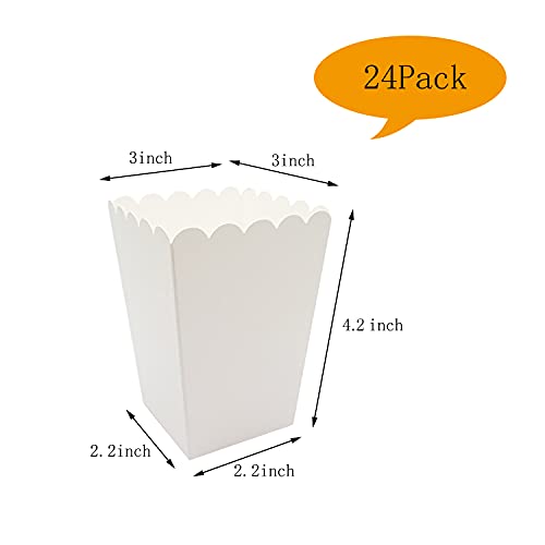 24 Pack White Popcorn Boxes for Party (2.2 x 4.2 x 3 in)