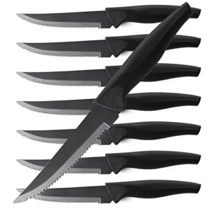 wanbasion black stainless steel serrated steak knives set of 8, steak knives dishwasher safe -scratch resistant