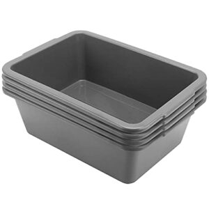 heihak 4 packs 13 l plastic bus tub, gray commercial bus box tote box, rectangle utility dish tub for kitchen, restaurant, cafeteria