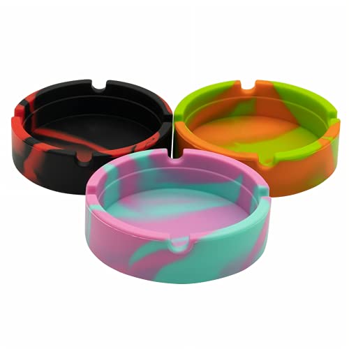 Silicone Ashtray,Hitsuki 3Pcs Unbreakable Outdoor Cool Ash Tray Sets for Weed,Withstand High Temperature Cigar Ashtrays for Outside,Rubber Cute Home Ashtrays for Cigarettes