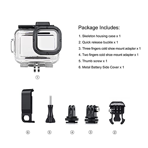 SOONSUN Skeleton Protective Housing Case for GoPro Hero 11 Black / Hero 10 Black / Hero 9 Black - Includes Aluminum Battery Cover Side Door with Charging Port, Charging Without Removing Housing Case