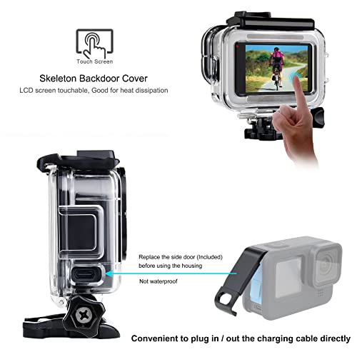 SOONSUN Skeleton Protective Housing Case for GoPro Hero 11 Black / Hero 10 Black / Hero 9 Black - Includes Aluminum Battery Cover Side Door with Charging Port, Charging Without Removing Housing Case