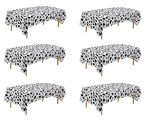 6 Pack Disposable Black and White Cow Print Plastic Tablecloth, 108 Inch x 54 Inch Ractangle Tablecover, for Party, Dance and Picnic (Black and White Cow Print)