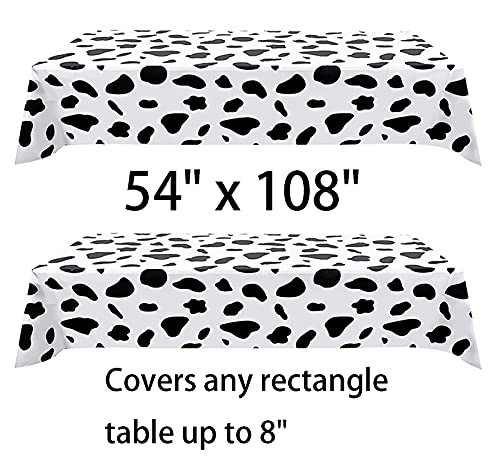 6 Pack Disposable Black and White Cow Print Plastic Tablecloth, 108 Inch x 54 Inch Ractangle Tablecover, for Party, Dance and Picnic (Black and White Cow Print)