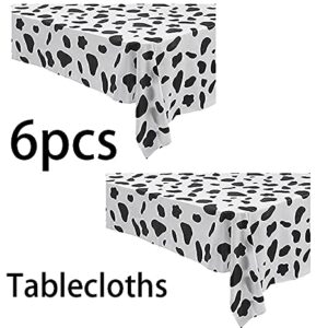 6 Pack Disposable Black and White Cow Print Plastic Tablecloth, 108 Inch x 54 Inch Ractangle Tablecover, for Party, Dance and Picnic (Black and White Cow Print)