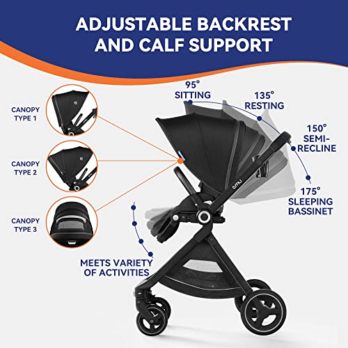 Baby Stroller, ELITTLE EMU Toddler Stroller with Reversible Seat, 0-36 Months Full-Size Stroller Convenient for Various Travel Venues or Vehicles Carrying-Dark