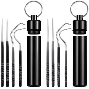 portable titanium toothpicks pocket set reusable metal stainless steel toothpicks with holder for outdoor picnic and camping (black,2 sets)