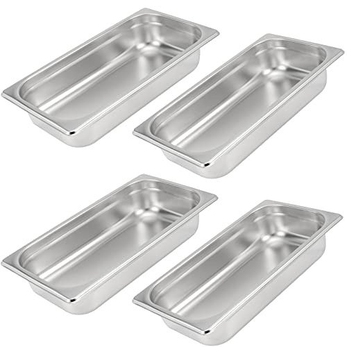 4 Pack 1/3 Size x 2.5 Inch Deep Steam Table Pan, 12.8"x6.9"x2.6" Stainless Steel Anti-Jam Hotel Pan for Food Warmer, Buffet Server, Restaurants and Catering Supplies, 22 Gauge