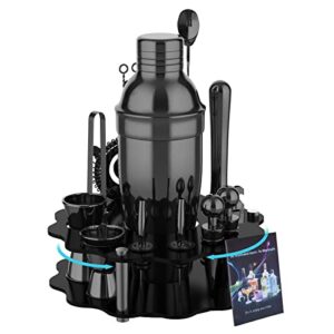 vabaso 20 piece cocktail shaker set with rotating stand, 25oz stainless steel black bartender kit bar tools set for home, bars, parties and traveling, cocktail lovers gift