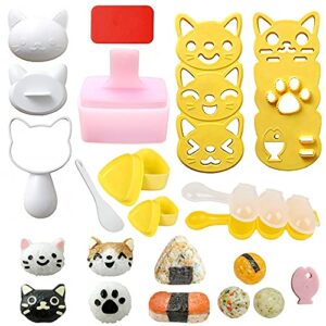 cute cat rice ball molds 6 sets sushi molds bento box accessories kits with 1pc musubi maker press mold, 2pcs gimbap molds triangle and 1pc rice ball mold shaker for diy fun lunch box picnic tool