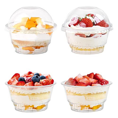 Lyellfe 100 Pack Dessert Cups with Dome Lids, 5 oz Clear Plastic Cups, Disposable Ice Cream Cups for Take Away Food Dessert Cupcake and Fruit