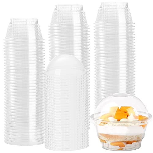 Lyellfe 100 Pack Dessert Cups with Dome Lids, 5 oz Clear Plastic Cups, Disposable Ice Cream Cups for Take Away Food Dessert Cupcake and Fruit