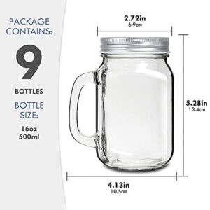 DESIYUE 9 Pack 16 Oz Mason jar Drinking Glasses, Mason Mugs with Handle, Old Fashioned Regular & Glass Mason Jar Mugs with Lids & Straws for Juice, Smoothies, Kombucha, Tea, Milk,Best Gift