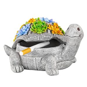 leses ashtray, outdoor ashtray with lid smokeless waterproof ash tray with cute turtle decor, resin ashtray for cigarettes home office, porch patio decorations outdoor indoor ashtray