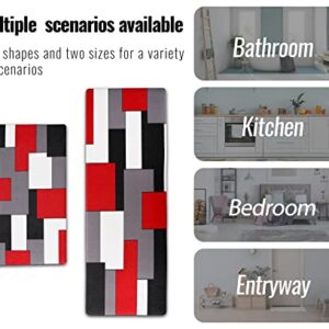 Black,White,Red and Grey Kitchen Rugs and Mats Set 2 Piece Abstract Geometric Art Cushioned Kitchen Rugs Abstract Modern Art Kitchen Mats for Kitchen & Laundry (Geometric Art, 17.5"x29.5"+17.5"x47")