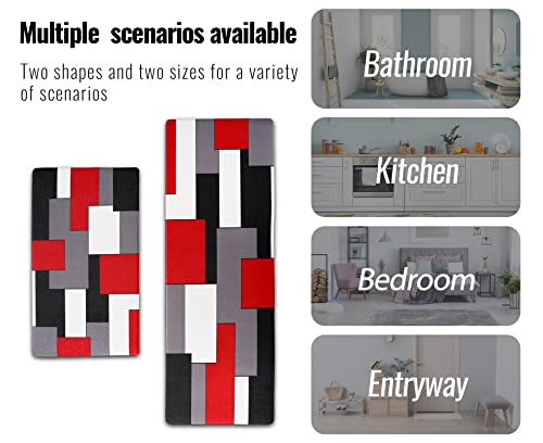 Black,White,Red and Grey Kitchen Rugs and Mats Set 2 Piece Abstract Geometric Art Cushioned Kitchen Rugs Abstract Modern Art Kitchen Mats for Kitchen & Laundry (Geometric Art, 17.5"x29.5"+17.5"x47")