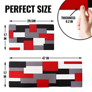 Black,White,Red and Grey Kitchen Rugs and Mats Set 2 Piece Abstract Geometric Art Cushioned Kitchen Rugs Abstract Modern Art Kitchen Mats for Kitchen & Laundry (Geometric Art, 17.5"x29.5"+17.5"x47")