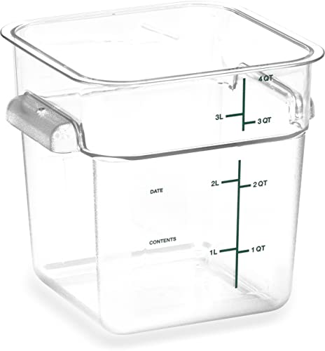 Carlisle FoodService Products CFS Squares Plastic Food Storage Container, 4 Quarts, Clear