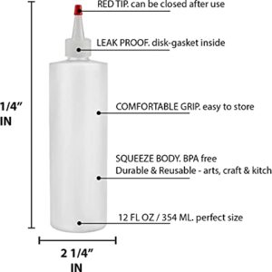 BRIGHTFROM Condiment Squeeze Bottles, 12 OZ Empty Squirt Bottle with Red Top Cap, Leak Proof - Great for Ketchup, Mustard, Syrup, Sauces, Dressing, Oil, Arts and Crafts, BPA FREE Plastic - SET of 2