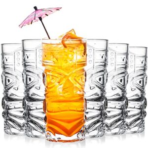 cedilis 6 pack 14oz tiki glasses modern bar tiki cup tiki mug, perfect for mai tai, exotic zombie cocktails, tropical island drinks tiki bar professional hawaiian party barware