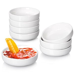 delling 8 pack dipping bowls set, ceramic dipping sauce dishes, 3.5 oz soy sauce dish, side dish bowls, small bowl/dish for bbq, condiments, appetizer, dessert, sushi, party - white