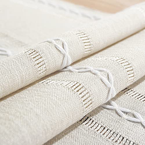 Rustic Farmhouse Style Linen Table Runner, Boho Handmade Tassel Embroidered Table Runners 72 Inches Long for Holiday Party, Wedding and Dining Decorations, 13 x 72 inch - Ivory