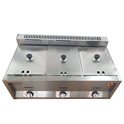 Food Warmer Commercial Gas Bain Marie Buffet Countertop Food Warmer Steam Table Steamer Soup Warmer Adjustable Temp Gas Fryer Steamer Cooking Heating Pot (3 Pan)