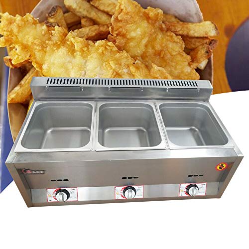 Food Warmer Commercial Gas Bain Marie Buffet Countertop Food Warmer Steam Table Steamer Soup Warmer Adjustable Temp Gas Fryer Steamer Cooking Heating Pot (3 Pan)