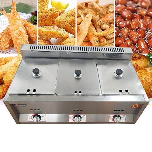 Food Warmer Commercial Gas Bain Marie Buffet Countertop Food Warmer Steam Table Steamer Soup Warmer Adjustable Temp Gas Fryer Steamer Cooking Heating Pot (3 Pan)