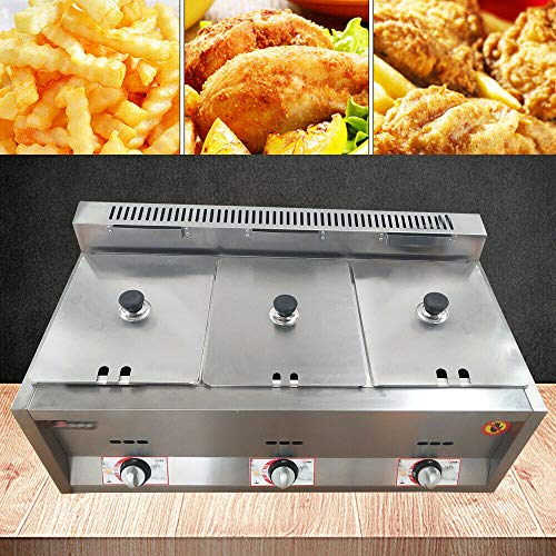 Food Warmer Commercial Gas Bain Marie Buffet Countertop Food Warmer Steam Table Steamer Soup Warmer Adjustable Temp Gas Fryer Steamer Cooking Heating Pot (3 Pan)