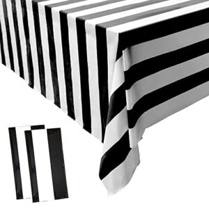 peony man 2 pieces black and white striped tablecloth plastic stripe table cover waterproof rectangle tablecloth for holiday party picnic decoration