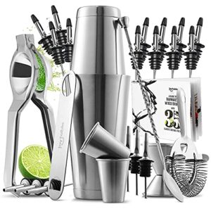 joytable bar set cocktail shaker set, stainless steel mixology bartender kit, 28pc cocktail kit, silver cocktail set, bar tools: 30oz martini shaker, muddler, bar kit cocktail book, jigger and pourers