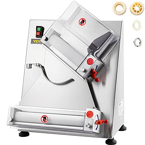 VEVOR Pizza Dough Roller Sheeter, Max 12" Automatic Commercial Dough Roller Sheeter, 370W Electric Pizza Dough Roller Stainless Steel, Suitable for Noodle Pizza Bread and Pasta Maker Equipment