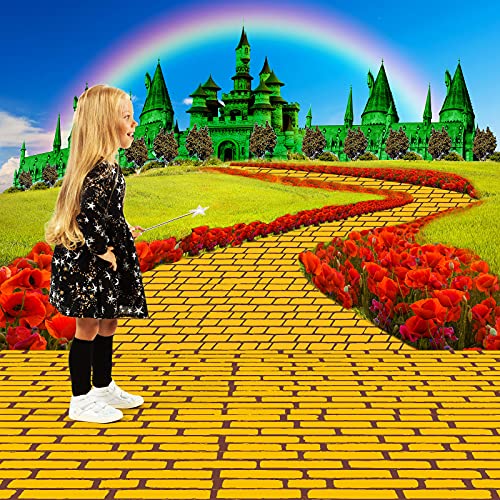 Road Runner Yellow Brick Road Runner and Emerald Castle Backdrop Party Decorations Yellow Brick Road Backdrop Floral Rainbow Photography Background Princess Decorations Party Supplies for Baby Shower