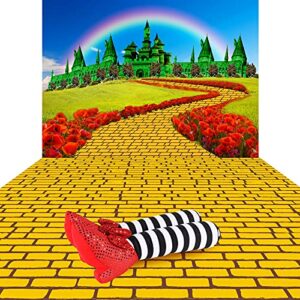 Road Runner Yellow Brick Road Runner and Emerald Castle Backdrop Party Decorations Yellow Brick Road Backdrop Floral Rainbow Photography Background Princess Decorations Party Supplies for Baby Shower