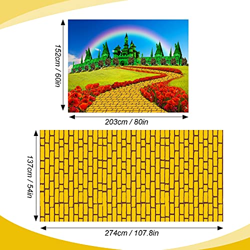 Road Runner Yellow Brick Road Runner and Emerald Castle Backdrop Party Decorations Yellow Brick Road Backdrop Floral Rainbow Photography Background Princess Decorations Party Supplies for Baby Shower